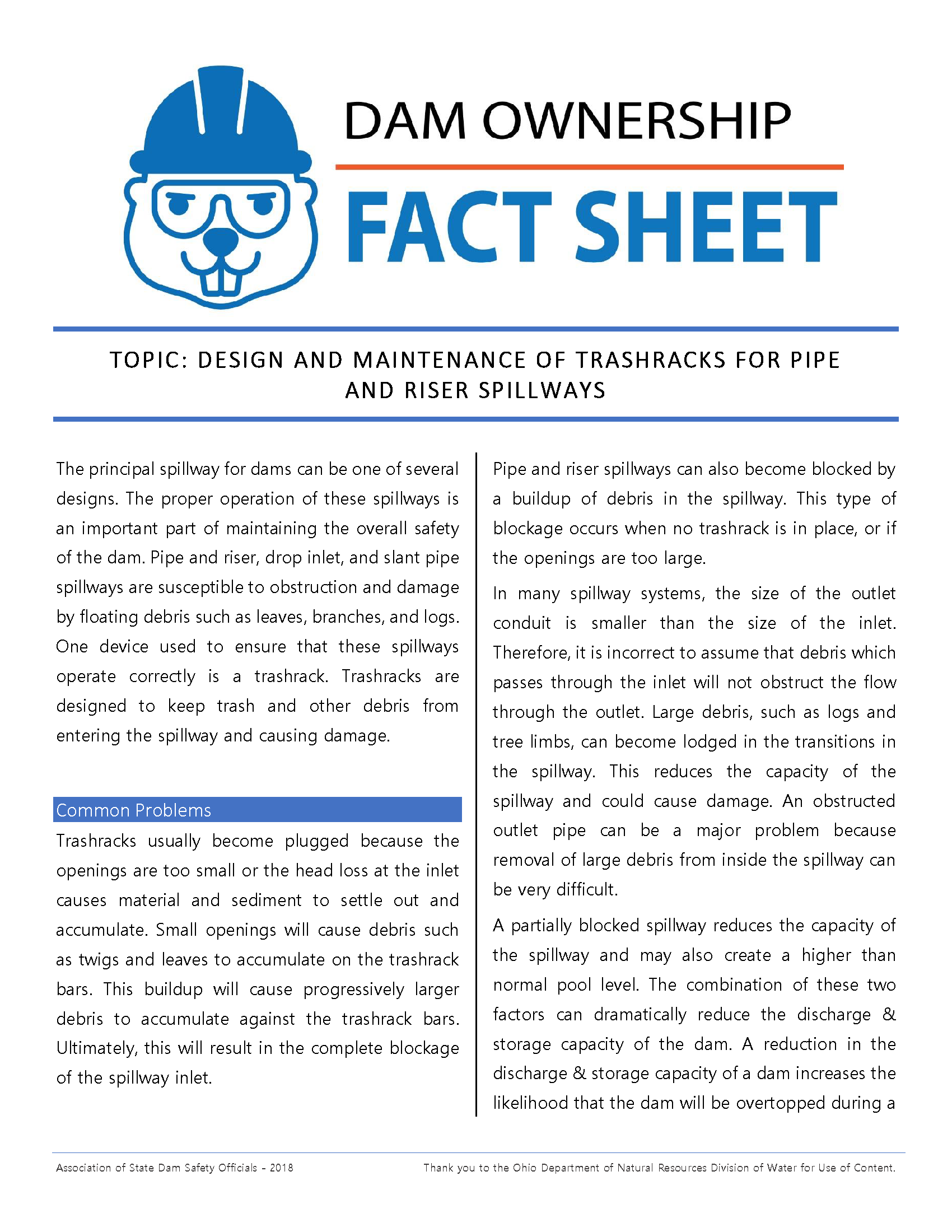 Design and Maintenance of Trashracks | Association of State Dam Safety