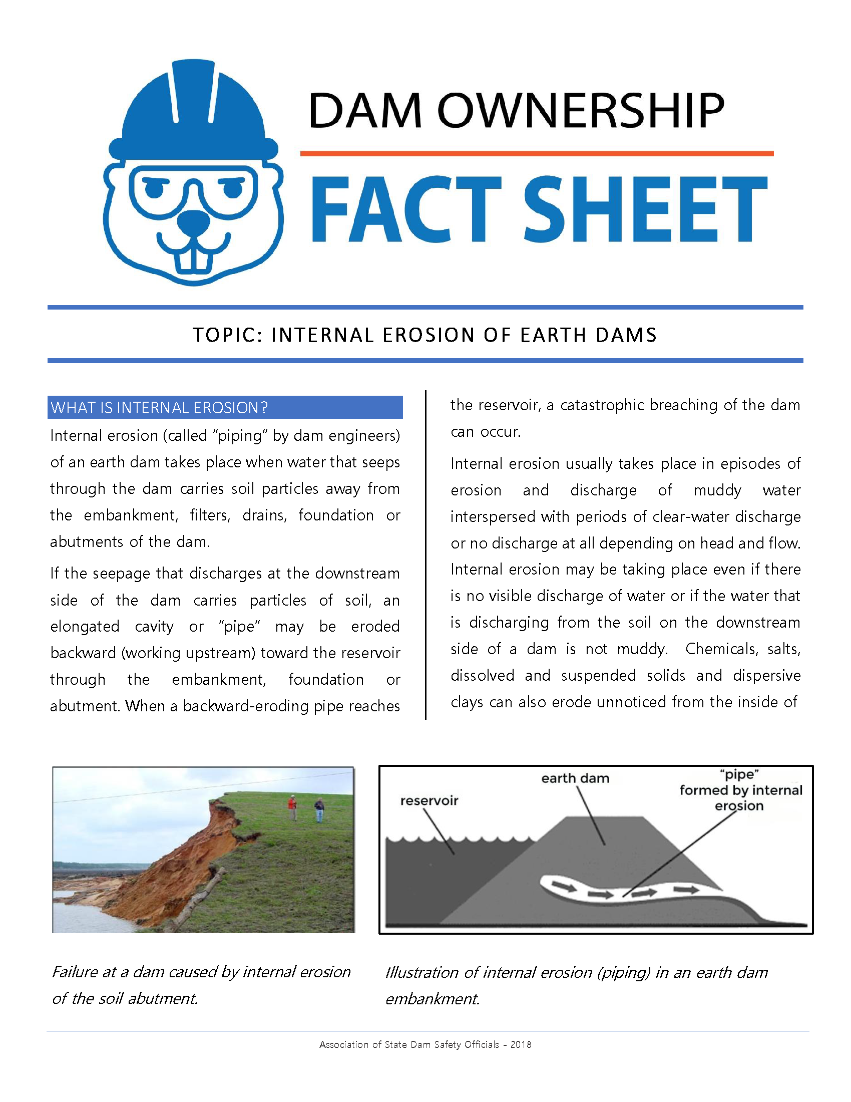 Internal Erosion of Earth Dams | Association of State Dam Safety